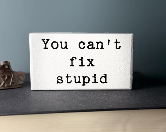 You Can't Fix Stupid - Office Desk Wood Sign - Wooden Shelf Sitter ...