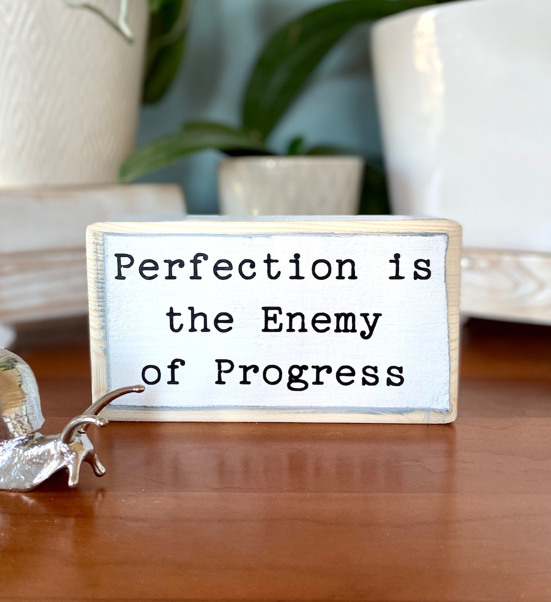 Perfection is the Enemy of Progress Office Desk Wood Sign - Etsy