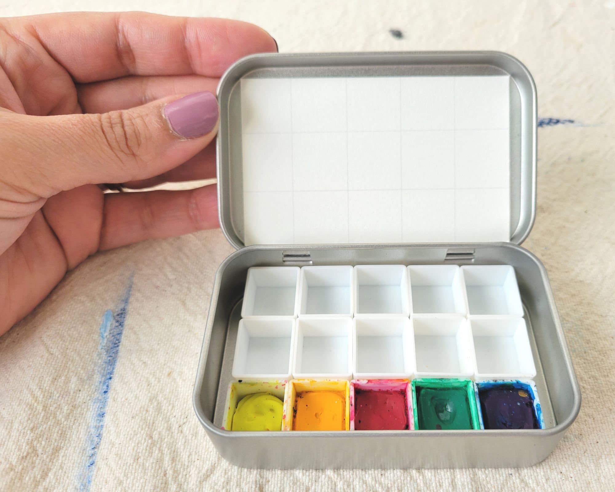 Small Empty Watercolor Tin WITH 15 Magnetized Plastic Half Pans ...
