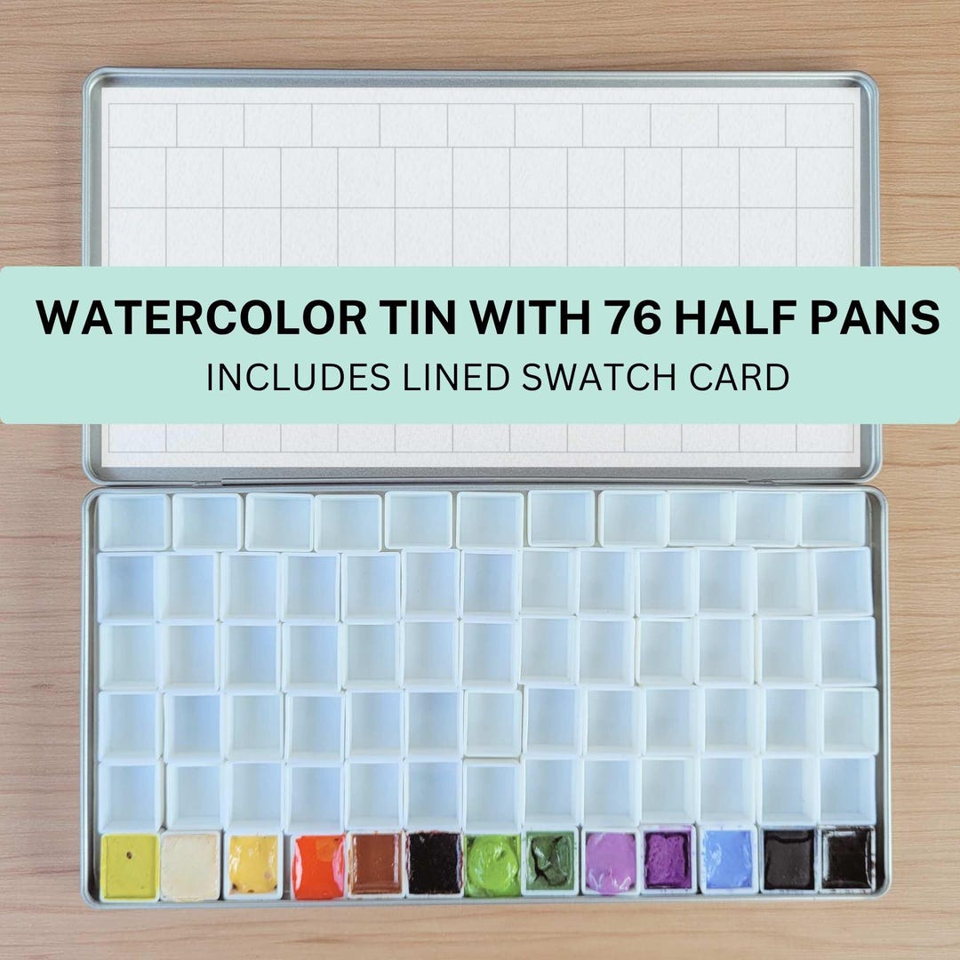 Large Watercolor Tin With Magnetized Half Pans & Lined Swatch Card ...