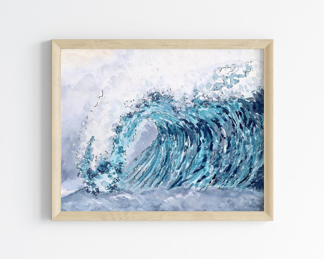 Watercolor Beach Art,watercolor Beach Print,ocean Art,blue Wave,beach ...