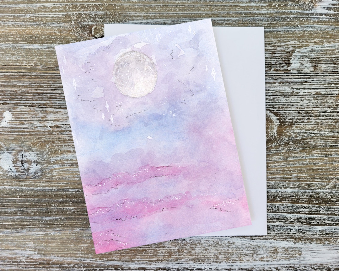 Moon Watercolor Greeting Card,moon Note Cards, Blank Inside Size A2 ...