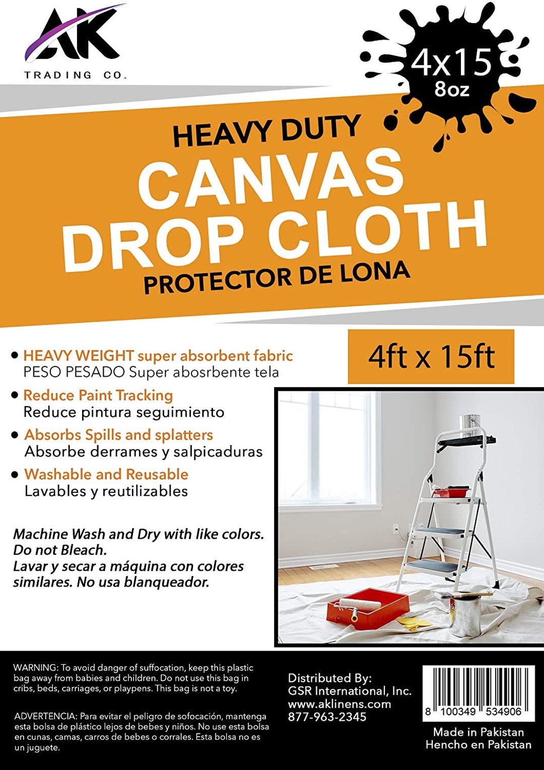AK TRADING CO. Heavy Duty Canvas Drop Cloth, Painters Drop Cloth for ...