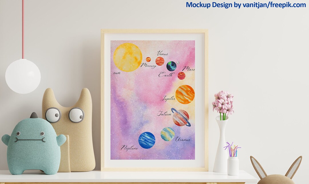 Solar System Print, Pink Playroom Wall Art, Space Nursery Print ...