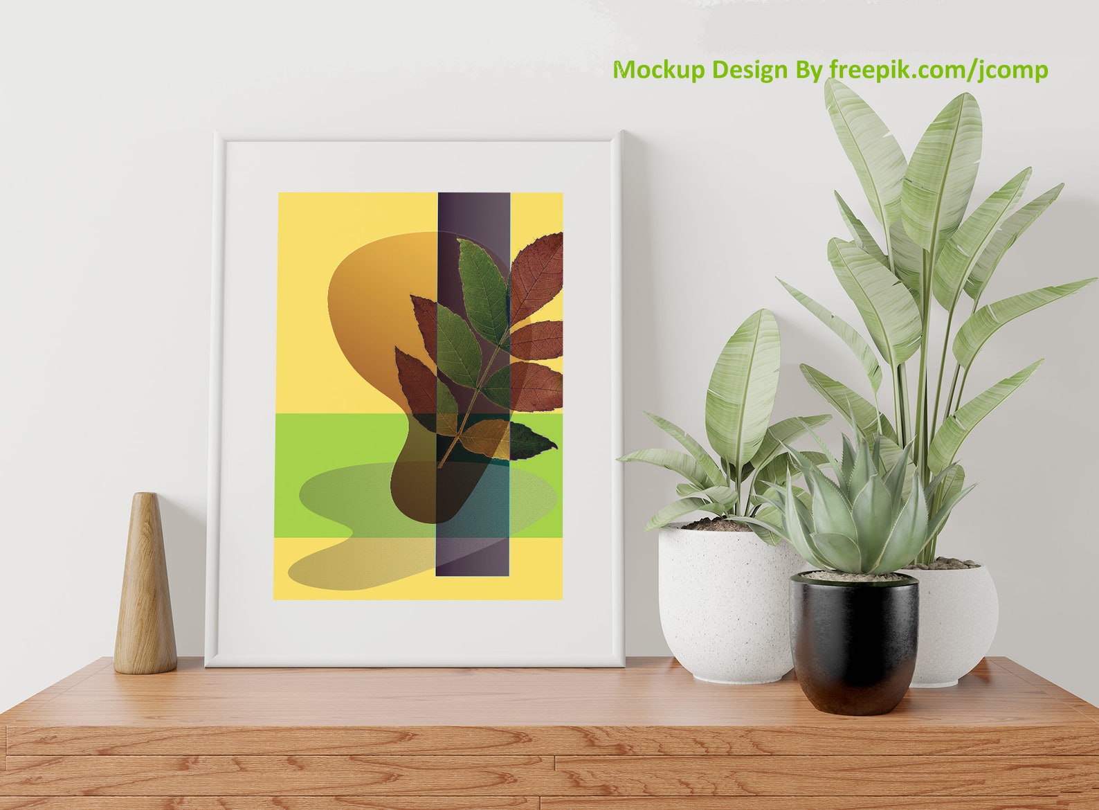 Abstract Composition in Yellow With Leaf, Digital Poster, Printable ...