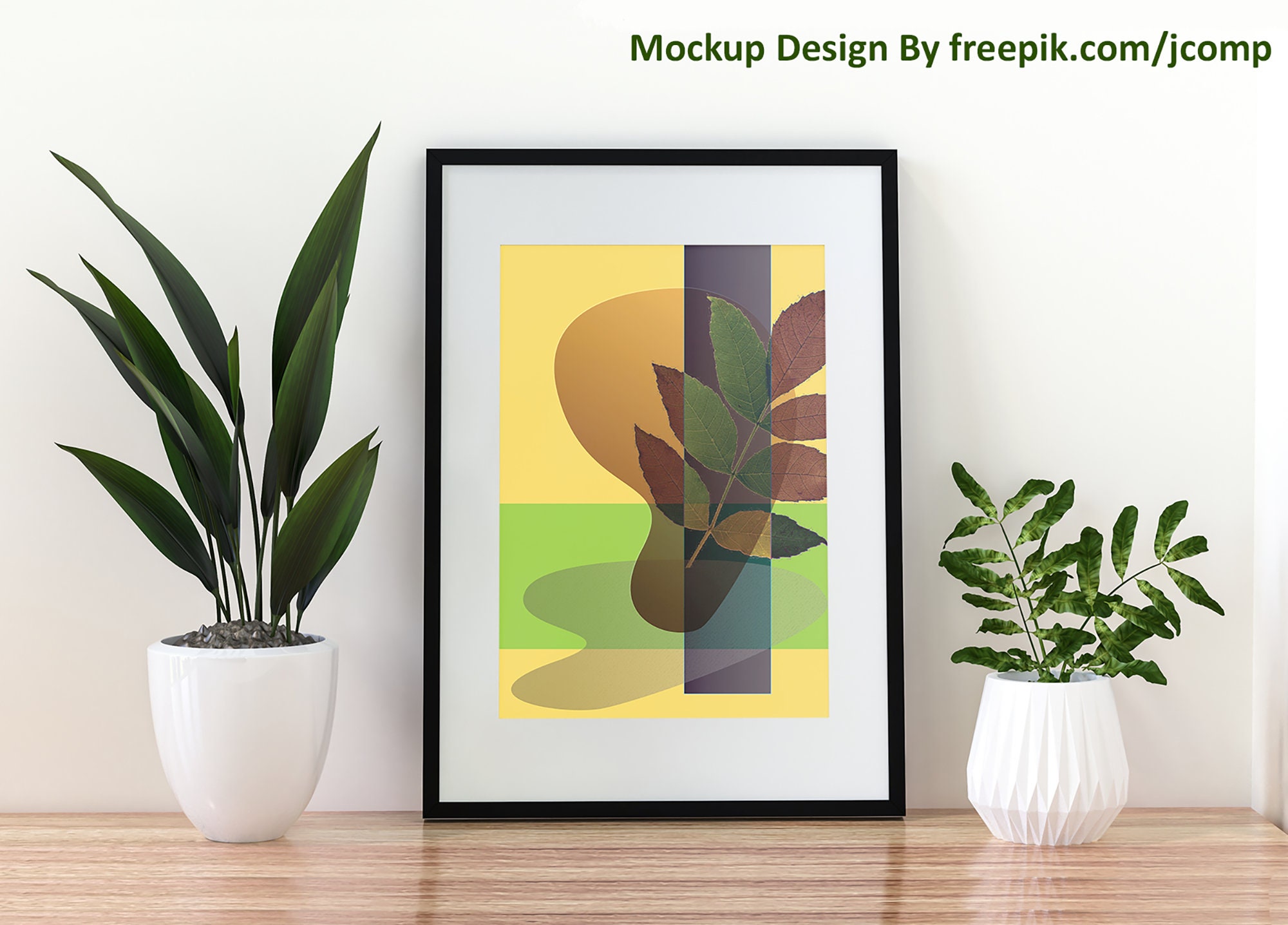 Abstract Composition in Yellow With Leaf, Digital Poster, Printable ...