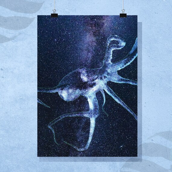 Cosmic Octopus Printable Poster Octopus Space Stars | Etsy