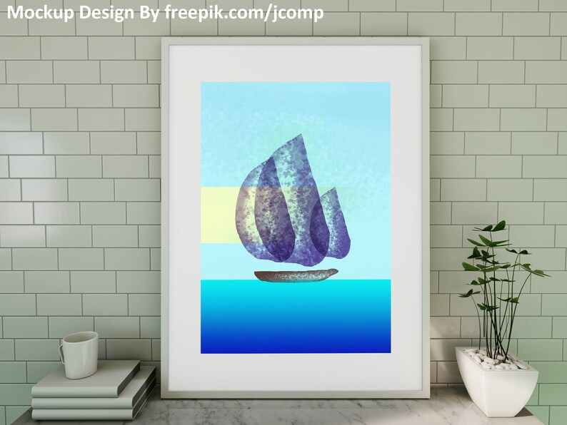 Printable Abstract Sail Boat, Sail Yacht, Sea, Sunrise, Digital Poster ...