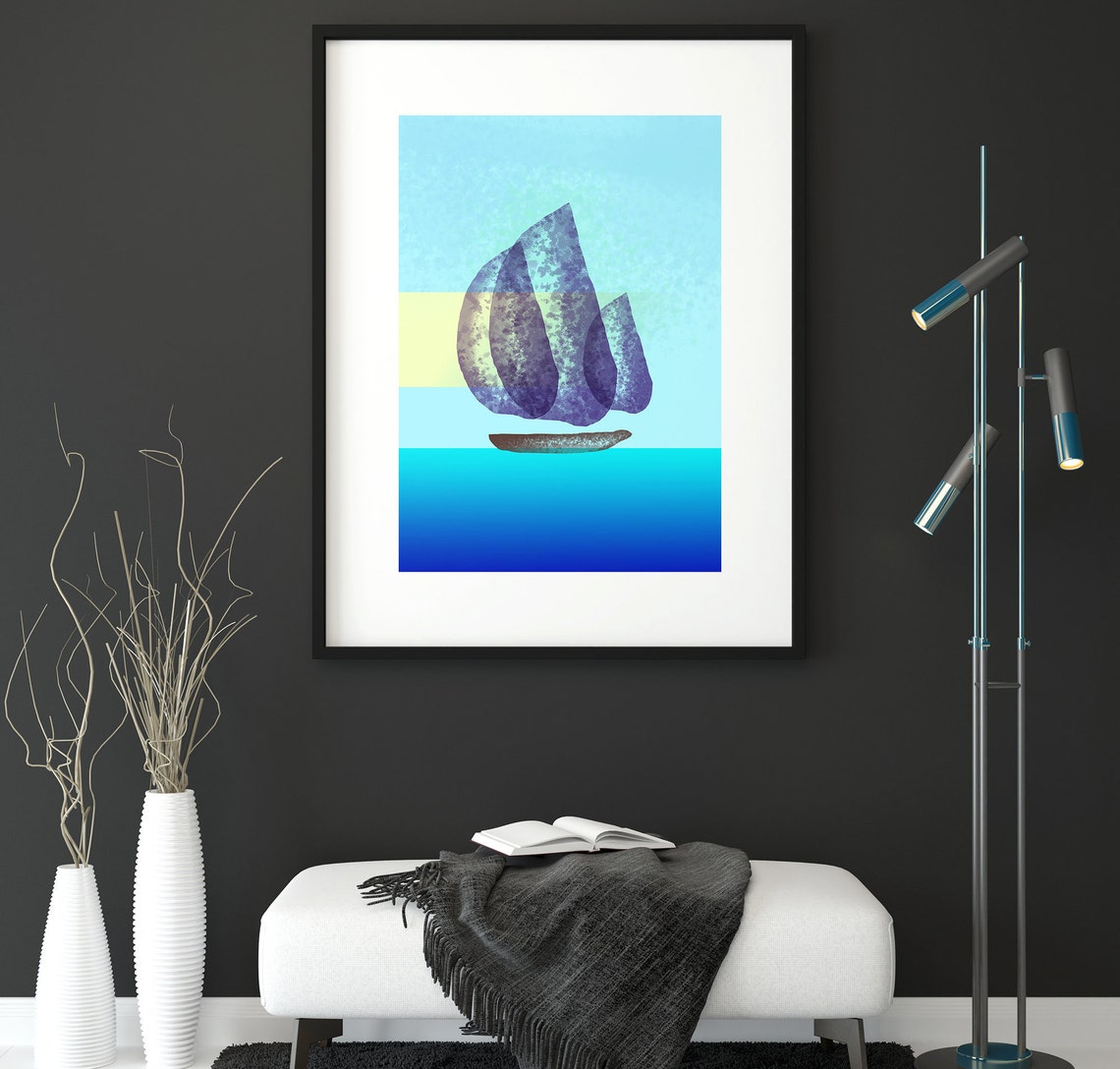 Printable Abstract Sail Boat, Sail Yacht, Sea, Sunrise, Digital Poster ...