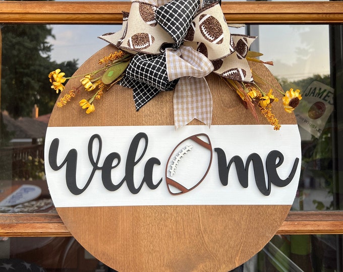 Welcome Football Wood Door Hanger | Football Sign | Custom Fall Door ...