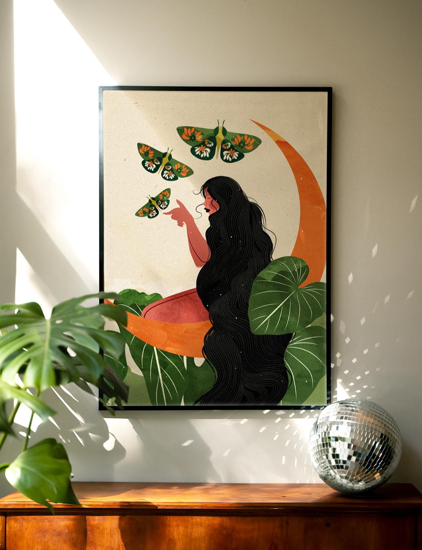 Moon Goddess Art Print | Botanical Woman With Butterflies | Celestial ...