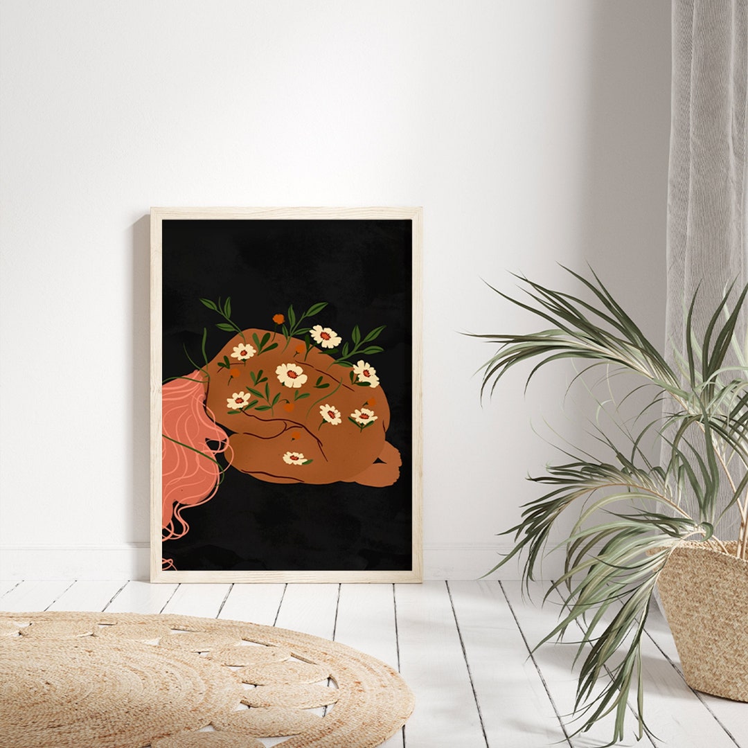 Floral Goddess Art Print, Botanical Woman Illustration, Boho Wall Decor ...