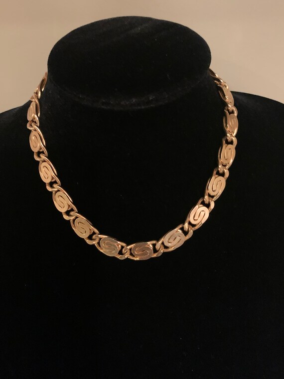 Vintage heavy shiny gold tone modern chain collar mea… - Gem