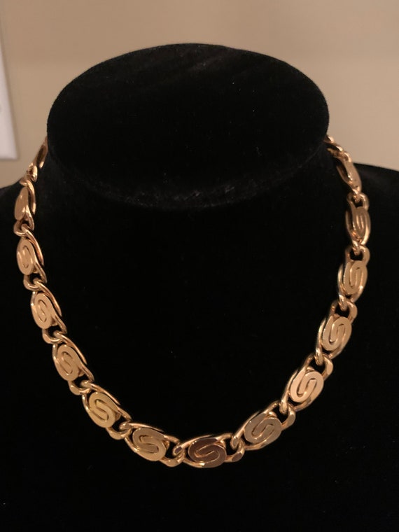 Vintage heavy shiny gold tone modern chain collar mea… - Gem