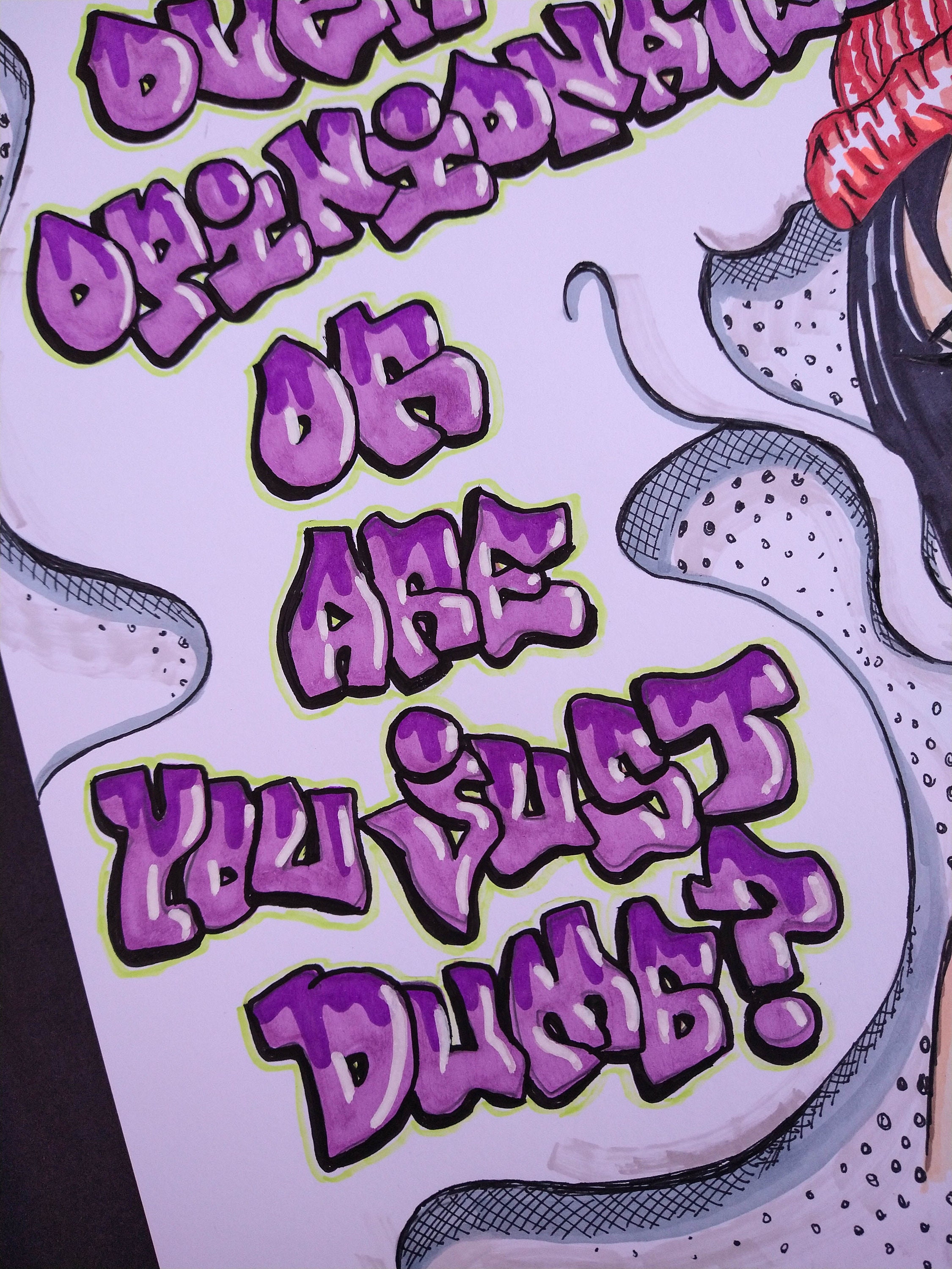 Colourful Edgy Cartoon Feminist Female Face Purple Hair Punk Urban ...