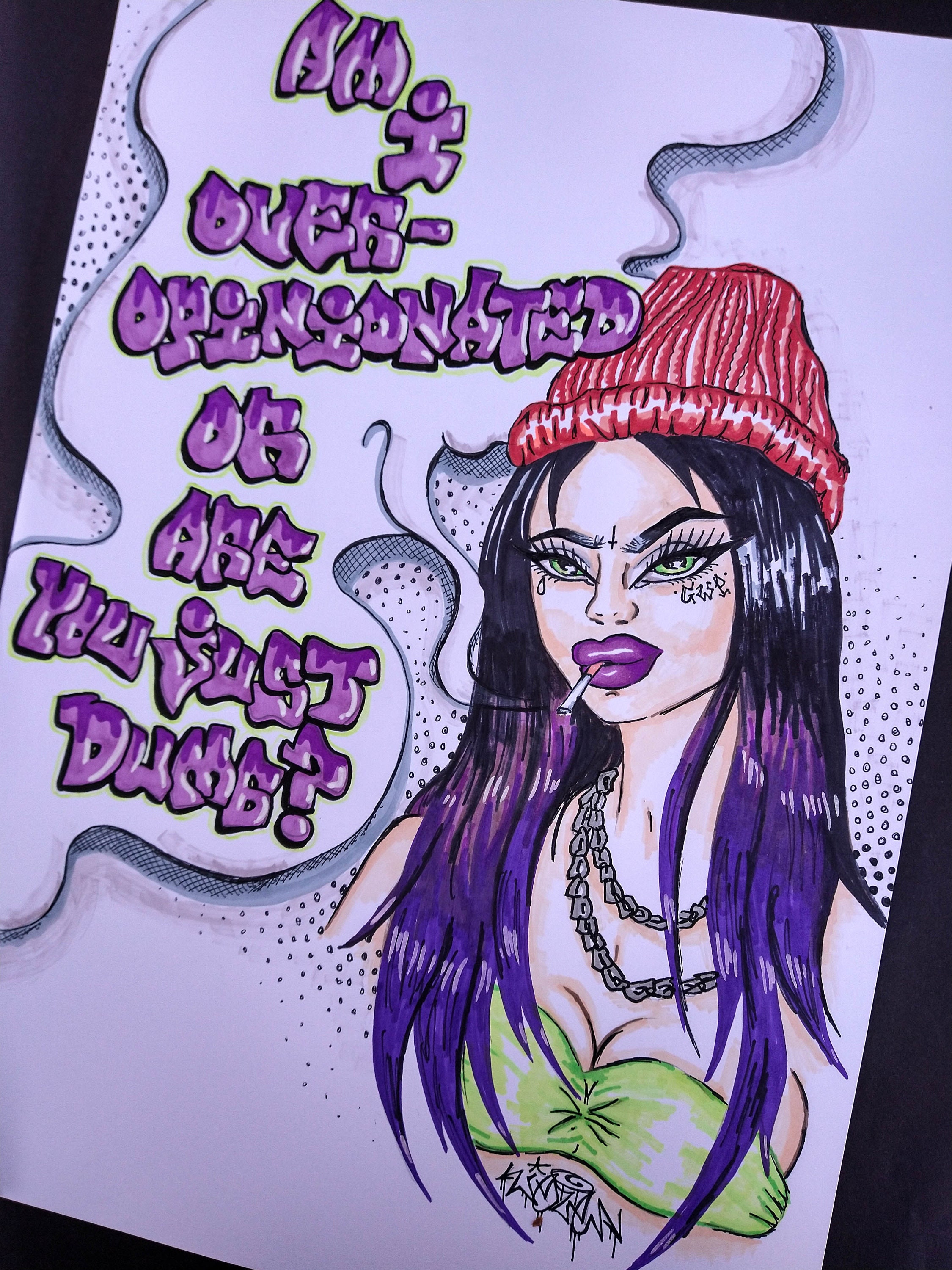 Colourful Edgy Cartoon Feminist Female Face Purple Hair Punk - Etsy