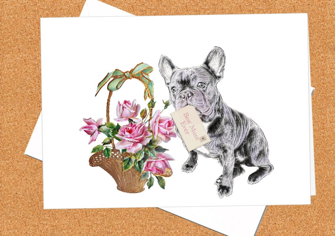 French Bulldog With Flowers Mum Card/ Mothers Day Card - Etsy UK