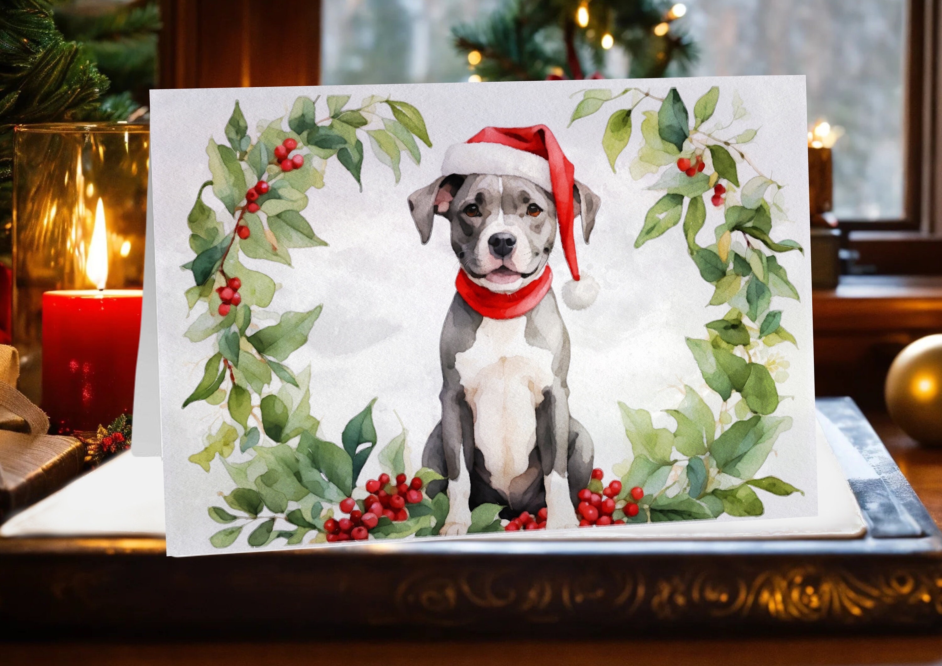 Watercolour Staffordshire Bull Terrier Christmas Cards 5pk - Etsy