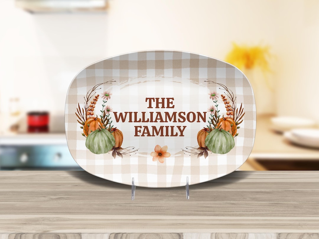 Fall Gingham Personalized Serving Platter, Custom Family Name Plate ...