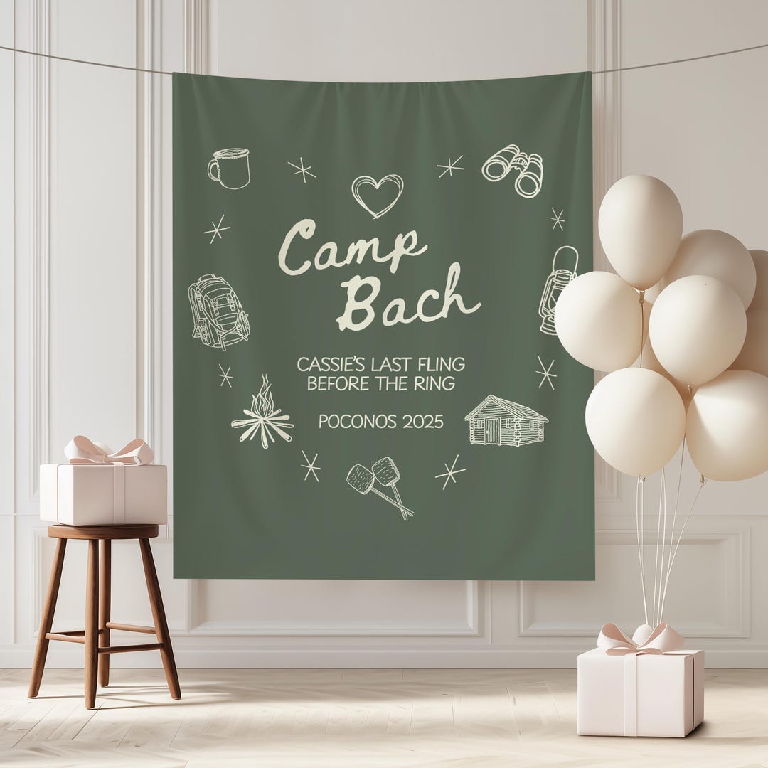 Personalized Camp Bach Banner, Custom Camping Bachelorette Backdrop ...