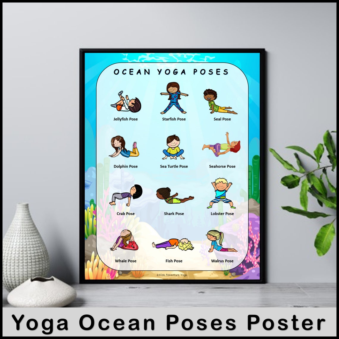 Ocean Kids Yoga Games and Activities Set, Coloring Pages, Spinner Game ...