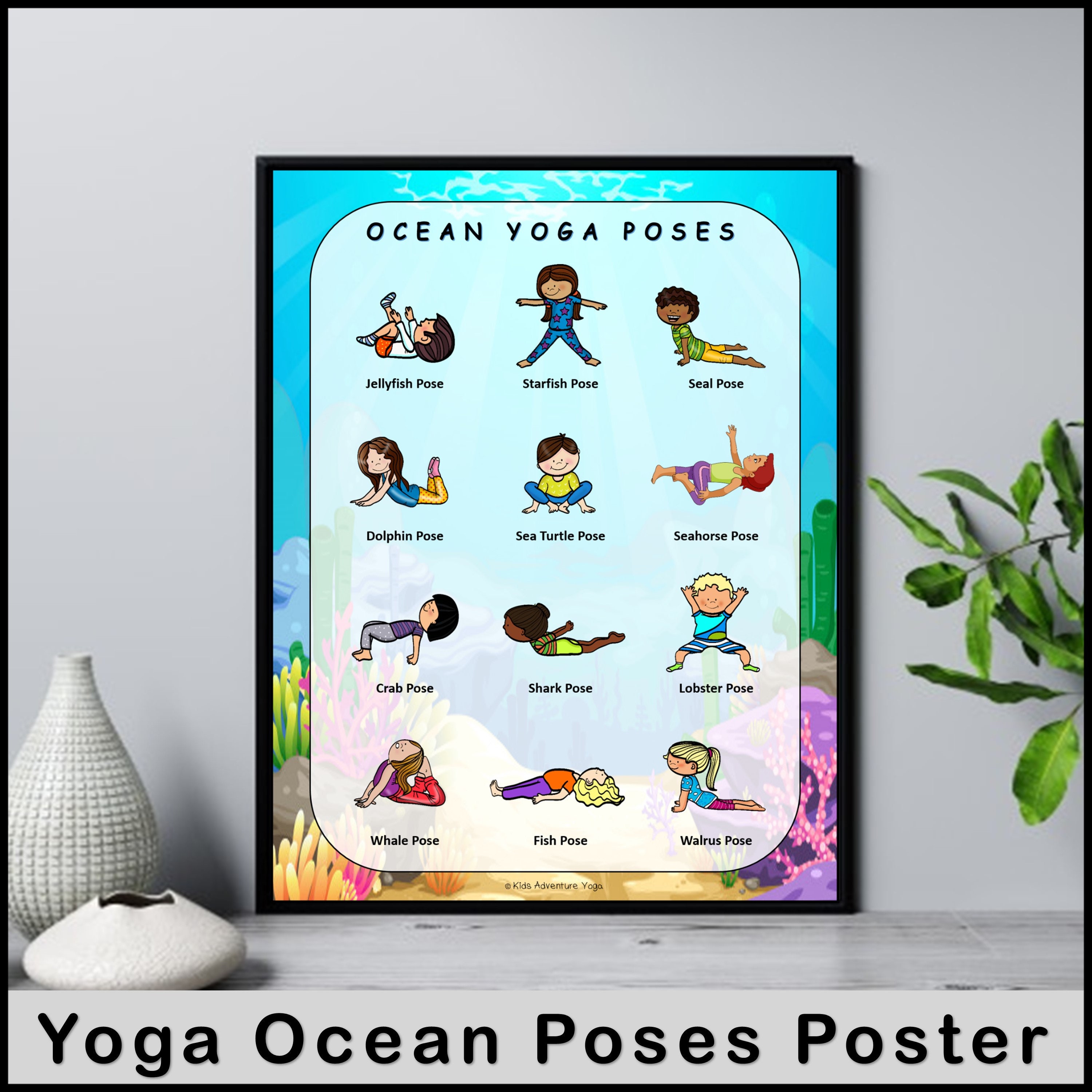 Ocean Kids Yoga Games and Activities Set, Coloring Pages, Spinner Game ...
