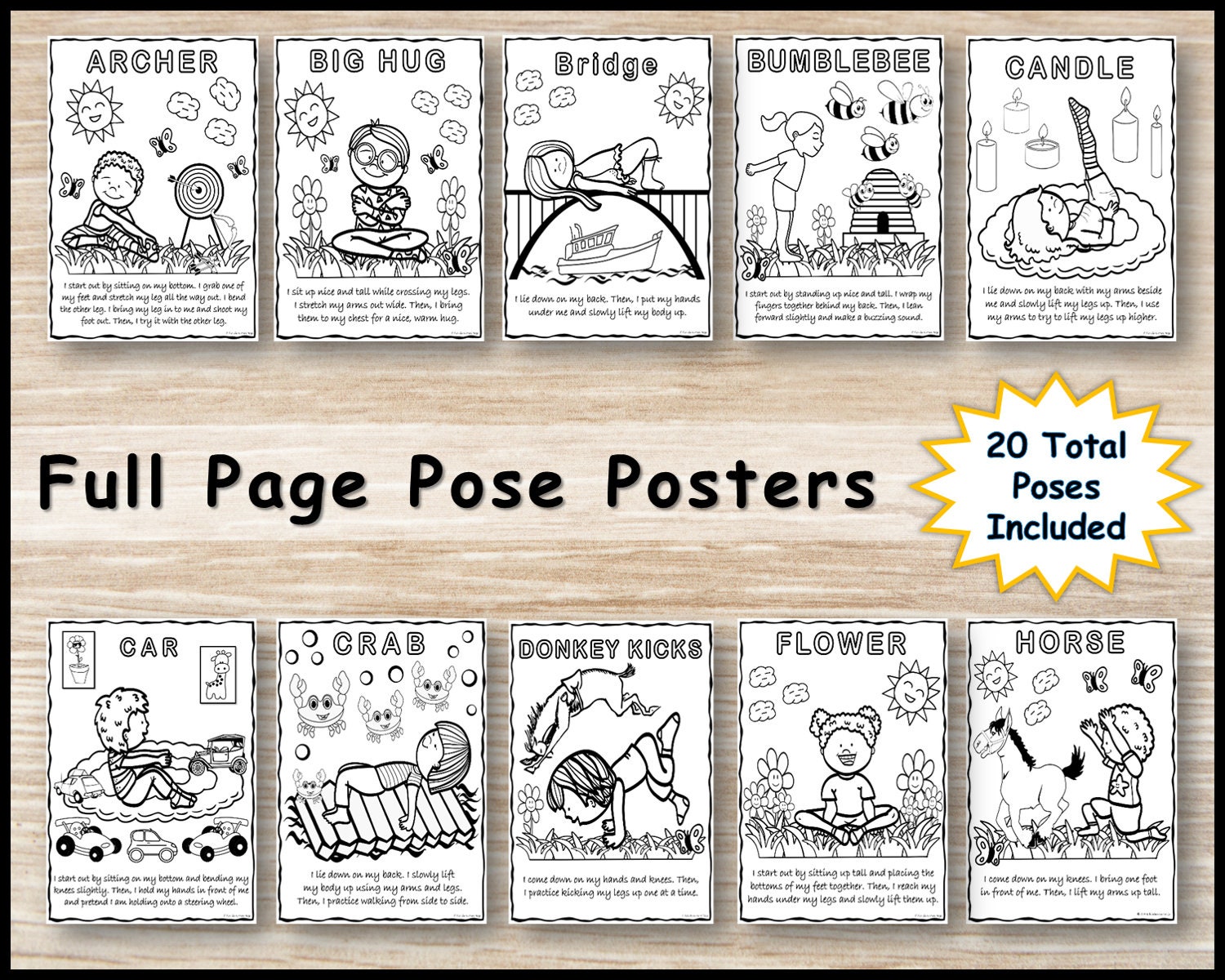 Kids Yoga Pose Coloring Pages, Mindfulness Activity (PDF Download) - Etsy