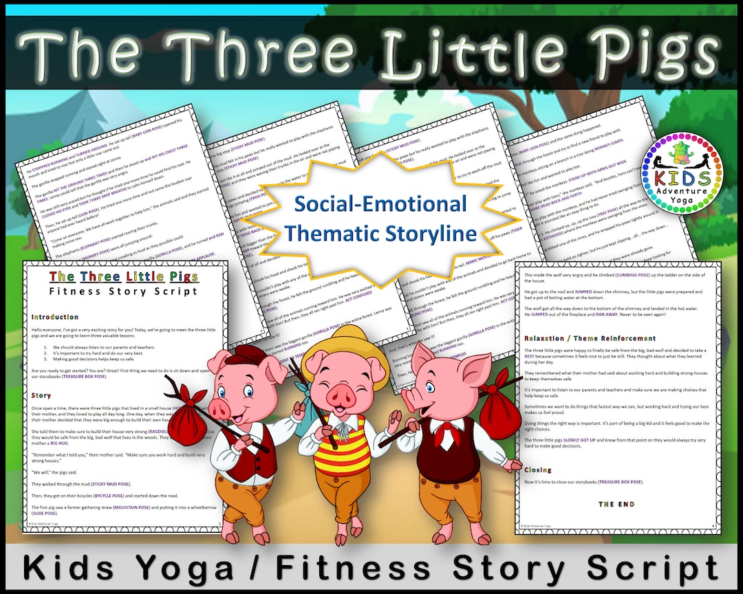 The Three Little Pigs Kids Yoga / Fitness Fairy Tale Story Script ...