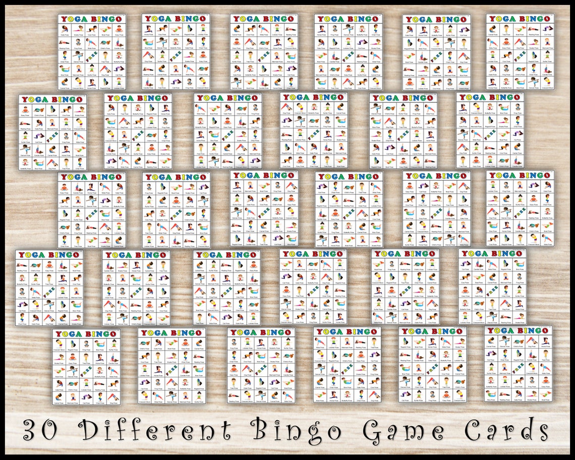 Kids Yoga Pose Bingo Game 24 Different Poses Diverse Clip | Etsy