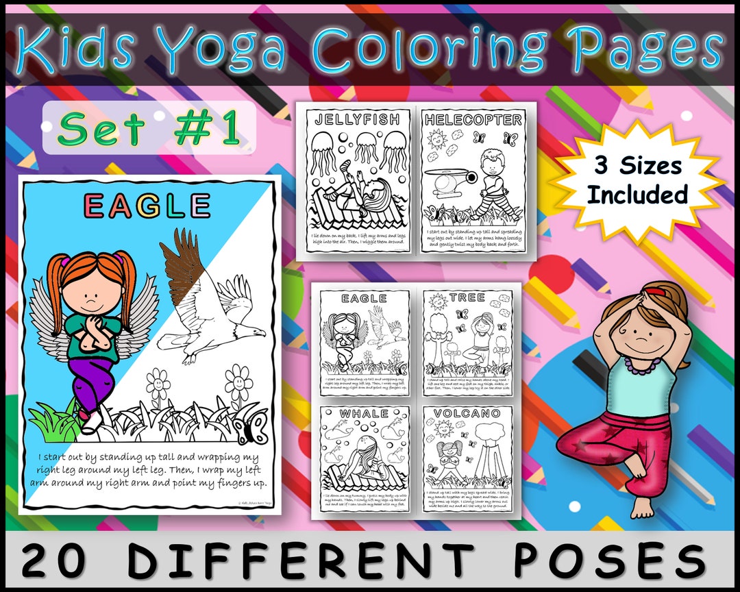 Kids Yoga Pose Coloring Pages Set, Mindfulness Coloring Posters, Calm ...