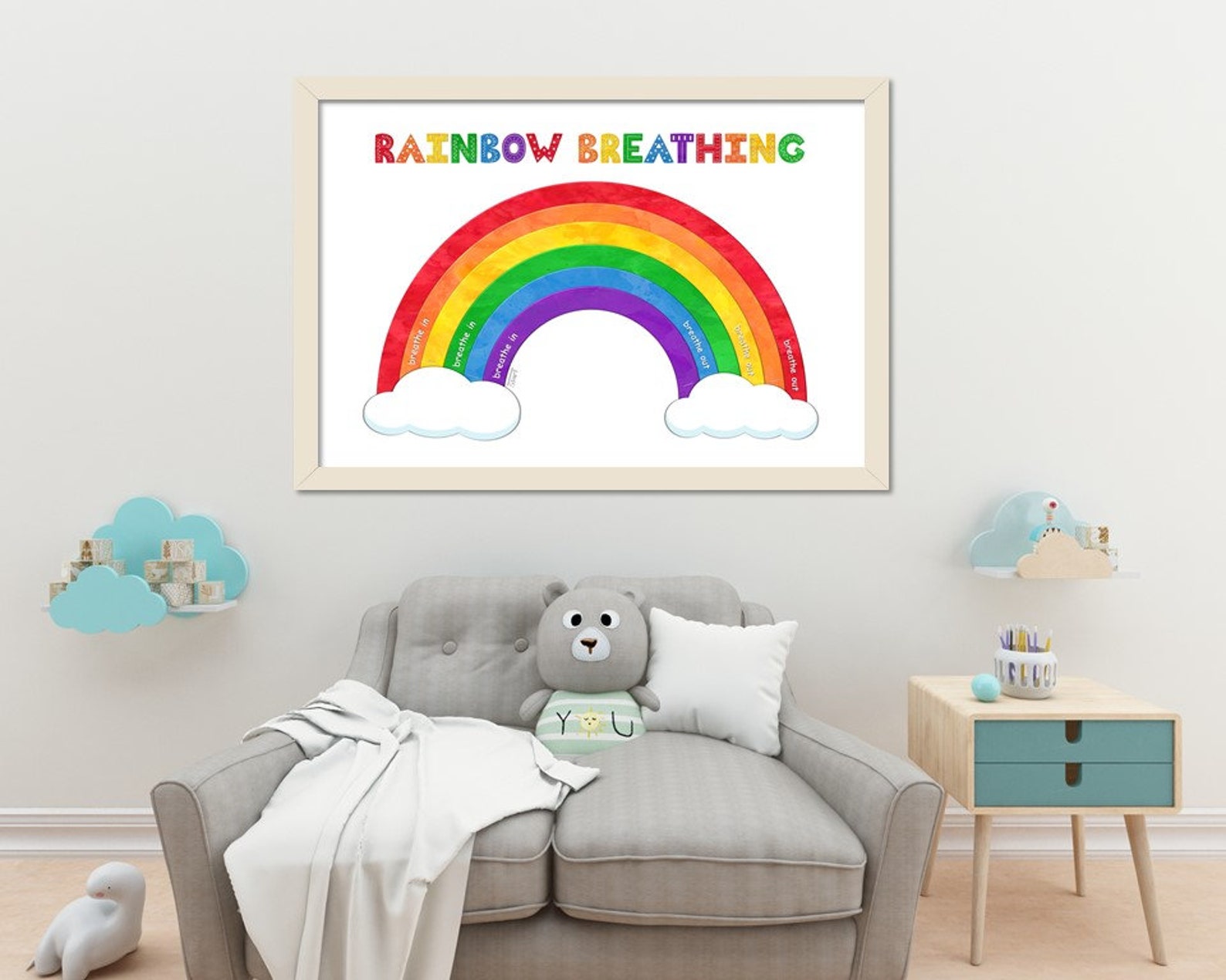 Watercolor Rainbow Breathing Poster Kids Mindfulness - Etsy