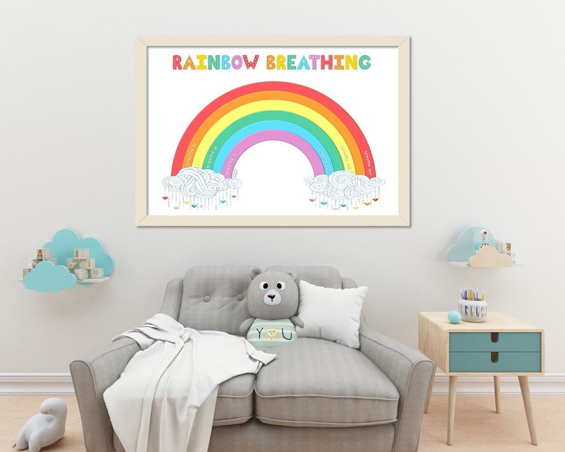 Pastel Rainbow Breathing Poster, Kids Mindfulness Breathing Exercise ...