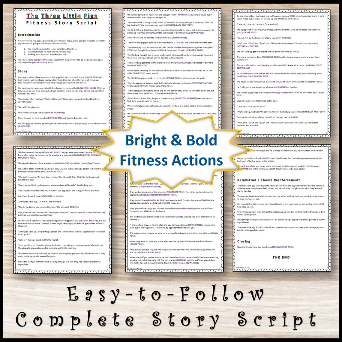 The Three Little Pigs Kids Yoga / Fitness Fairy Tale Story Script ...