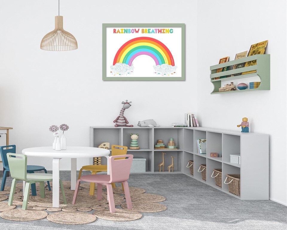 Pastel Rainbow Breathing Poster, Kids Mindfulness Breathing Exercise ...