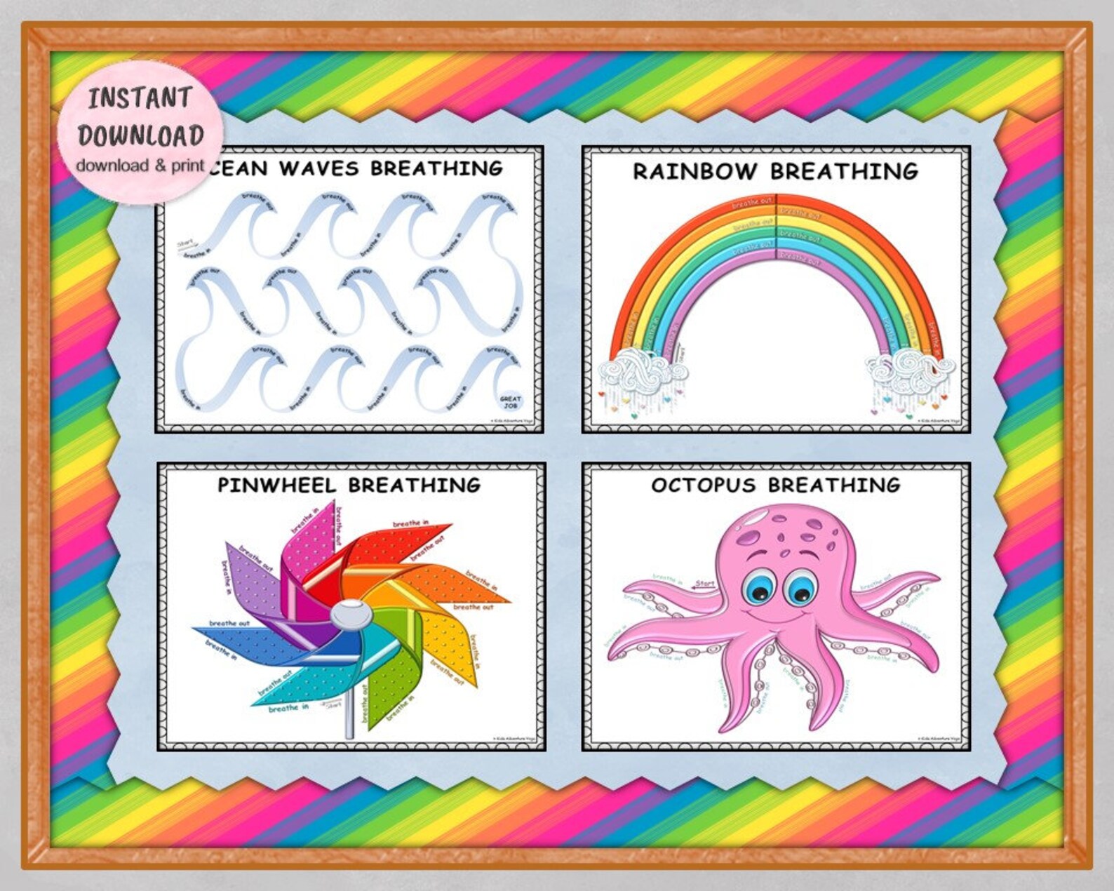 Kids Mindfulness Breathing Exercises Activities Cards, Finger Tracing ...