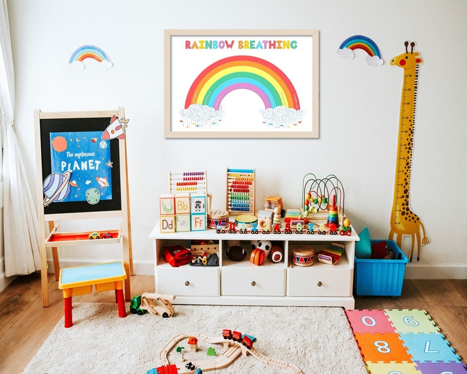 Pastel Rainbow Breathing Poster, Kids Mindfulness Breathing Exercise ...