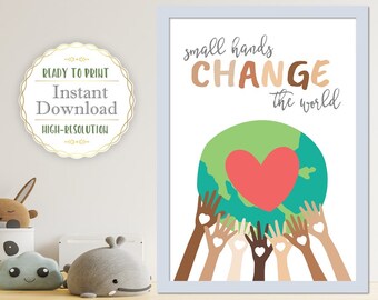 Small Hands Change the World, Kids Positive Affirmations Wall Art ...