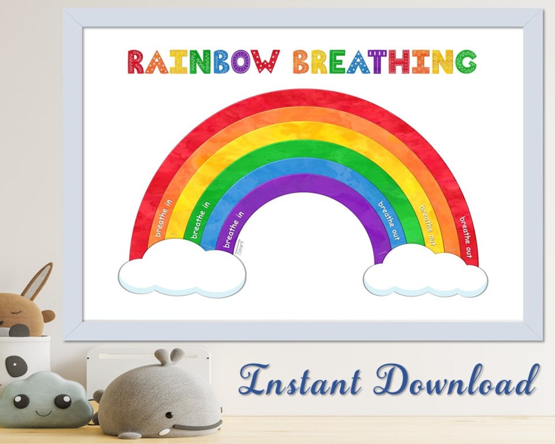 Watercolor Rainbow Breathing Poster, Kids Mindfulness Breathing ...