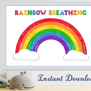 Watercolor Rainbow Breathing Poster, Kids Mindfulness Breathing ...