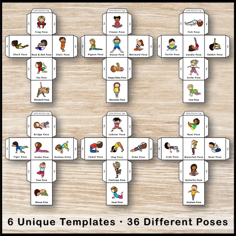 Kids Yoga Dice Game, 36 Different Poses, Fitness Game, Kids Yoga Class ...
