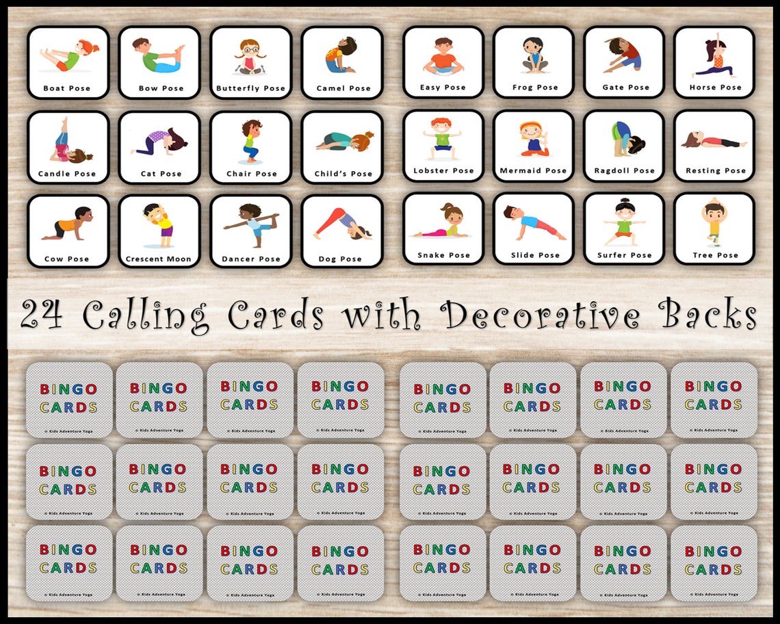 Kids Yoga Pose Bingo Game 24 Different Poses Diverse Clip | Etsy