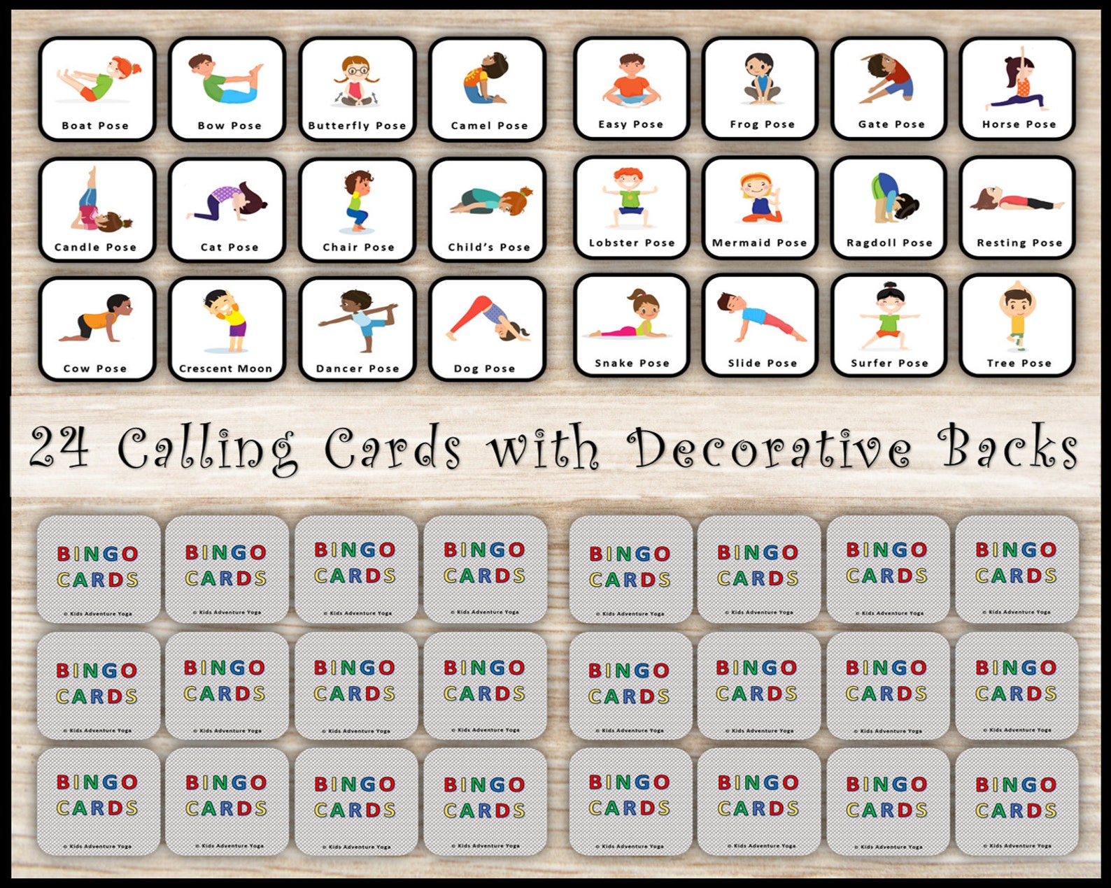 Kids Yoga Pose Bingo Game, 24 Different Poses, Diverse Clip Art ...