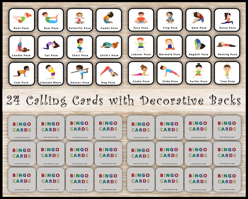 Kids Yoga Pose Bingo Game, 24 Different Poses, Diverse Clip Art ...