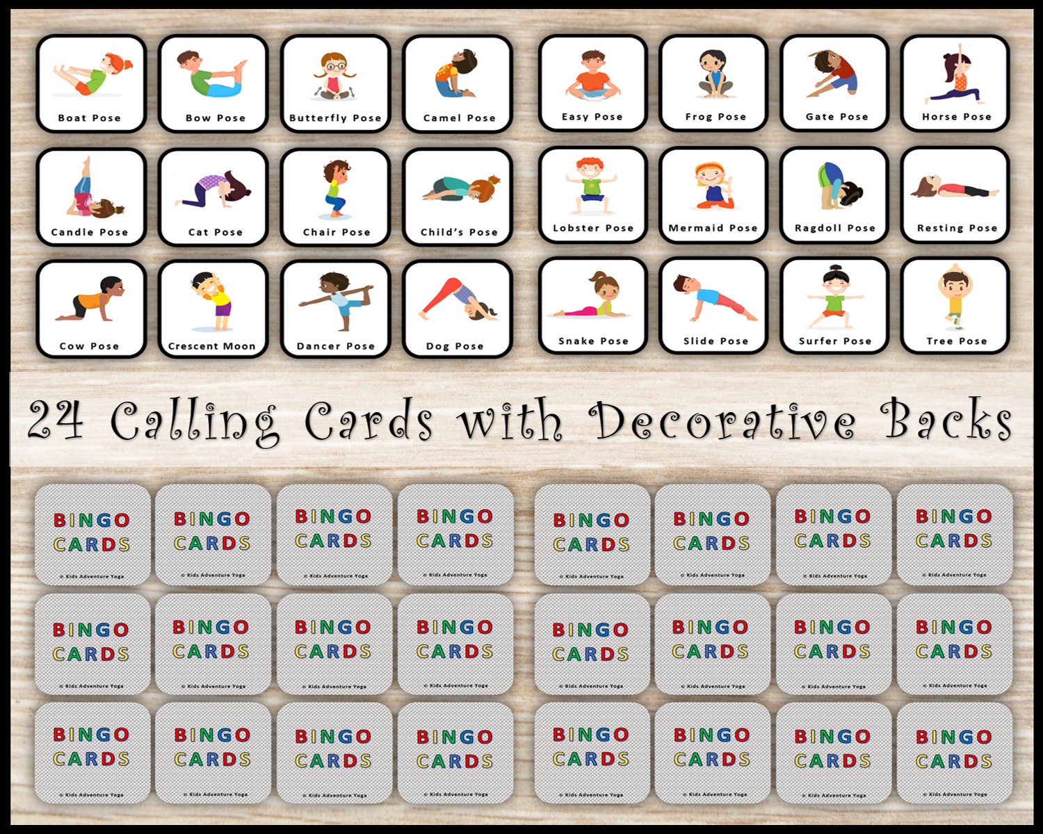 Kids Yoga Pose Bingo Game, 24 Different Poses, Diverse Clip Art ...