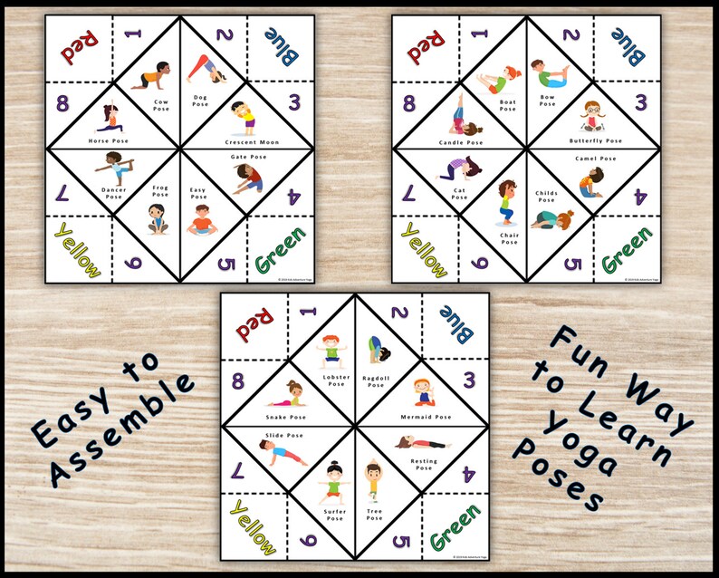 Cootie Catcher / Fortune Telling Kids Yoga Games, 24 Poses, Fitness ...
