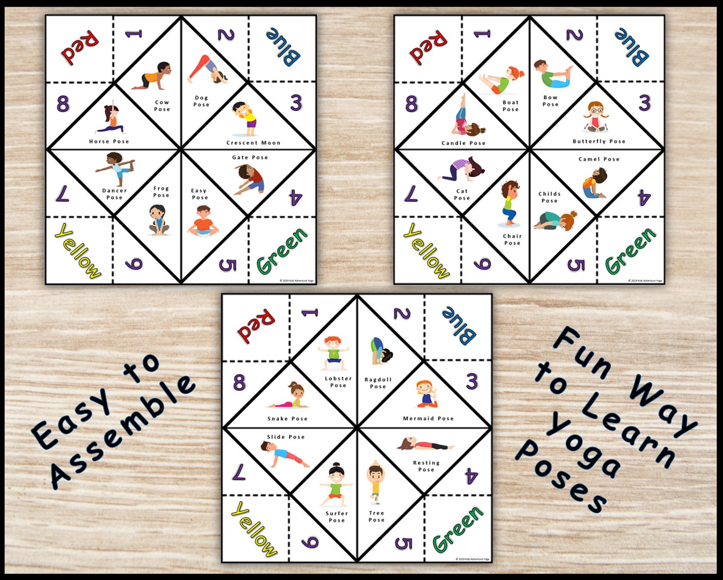 Cootie Catcher / Fortune Telling Kids Yoga Games, 24 Poses, Fitness ...