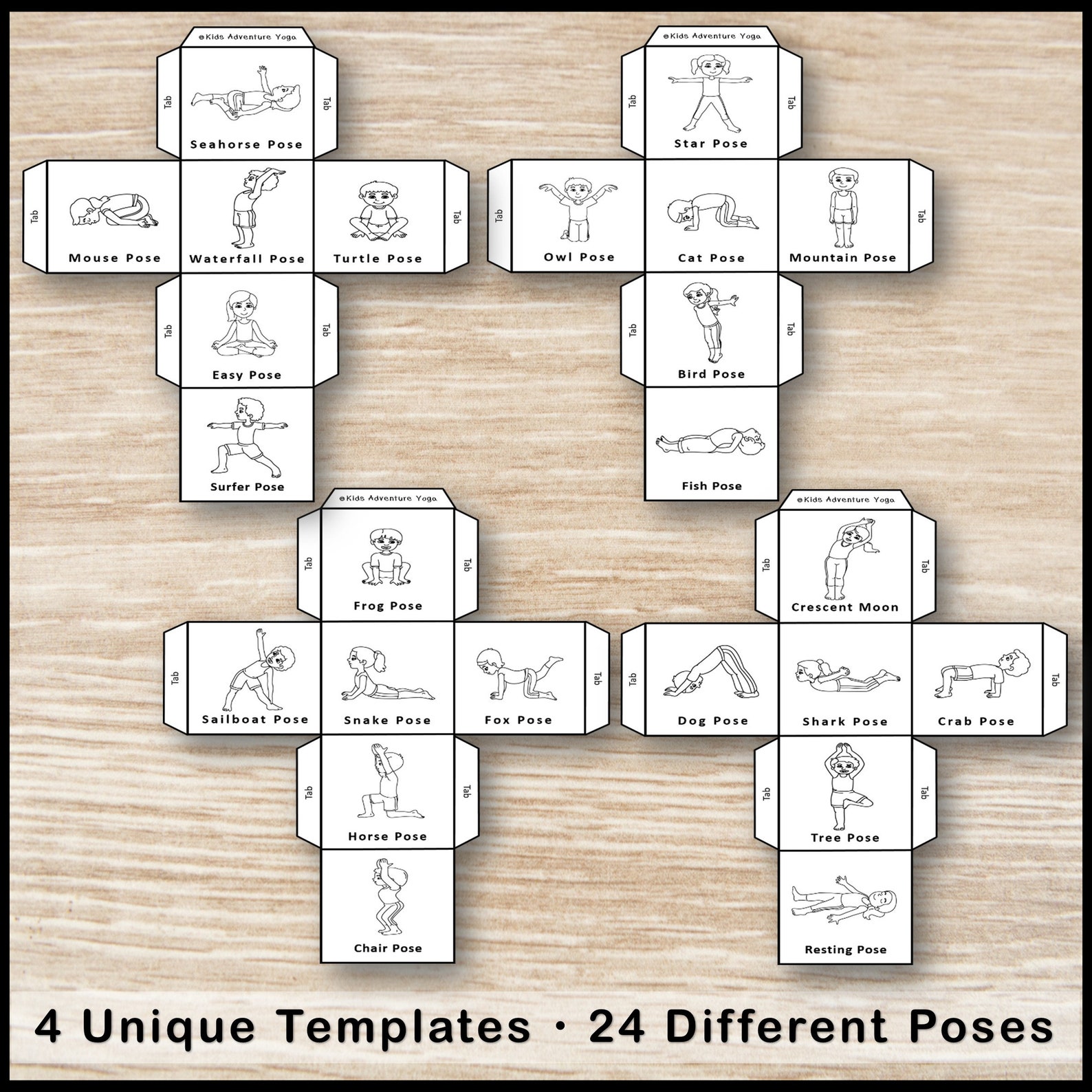 Kids Yoga Dice Game Set 3 with 24 Different Poses INSTANT | Etsy