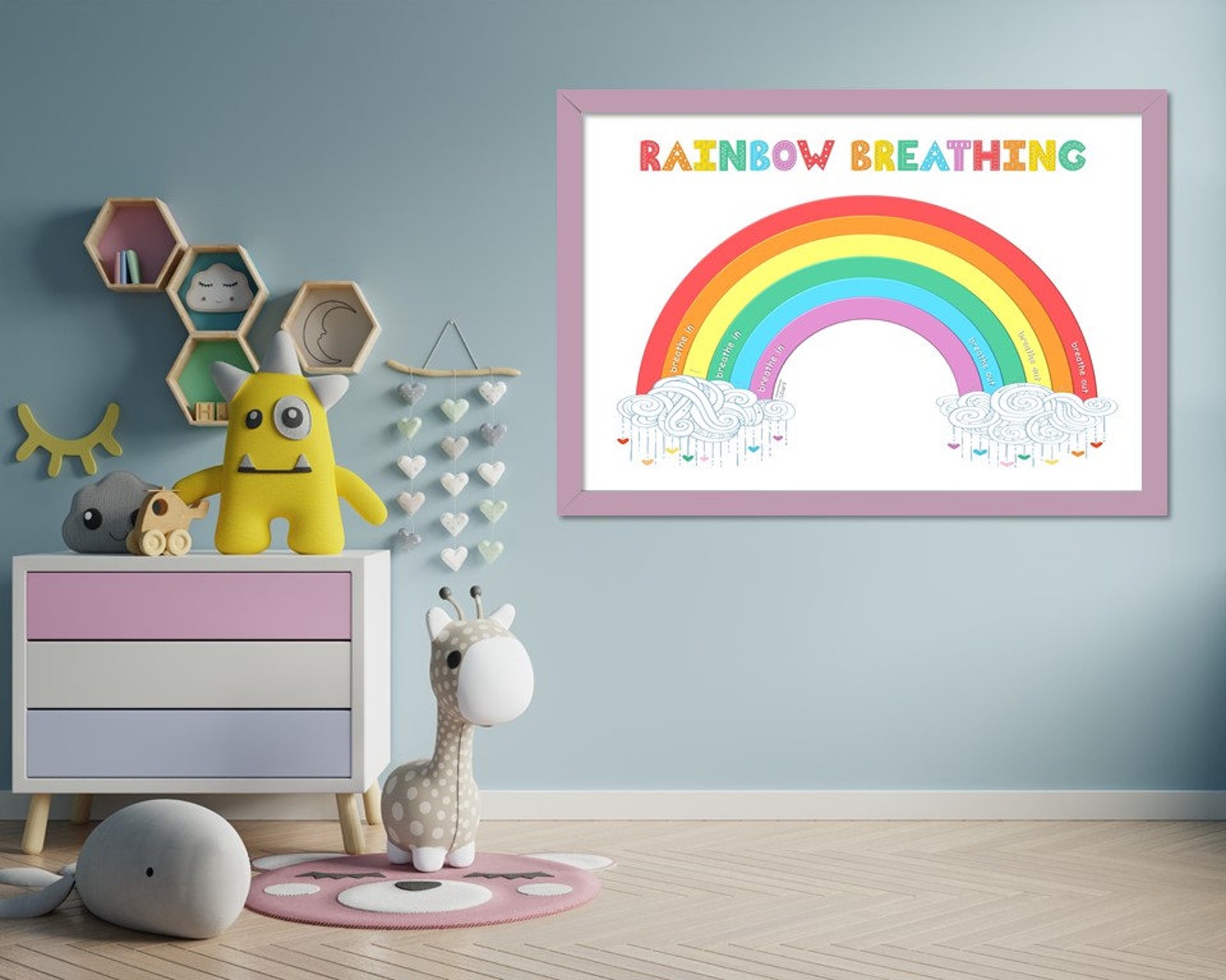 Pastel Rainbow Breathing Poster, Kids Mindfulness Breathing Exercise ...