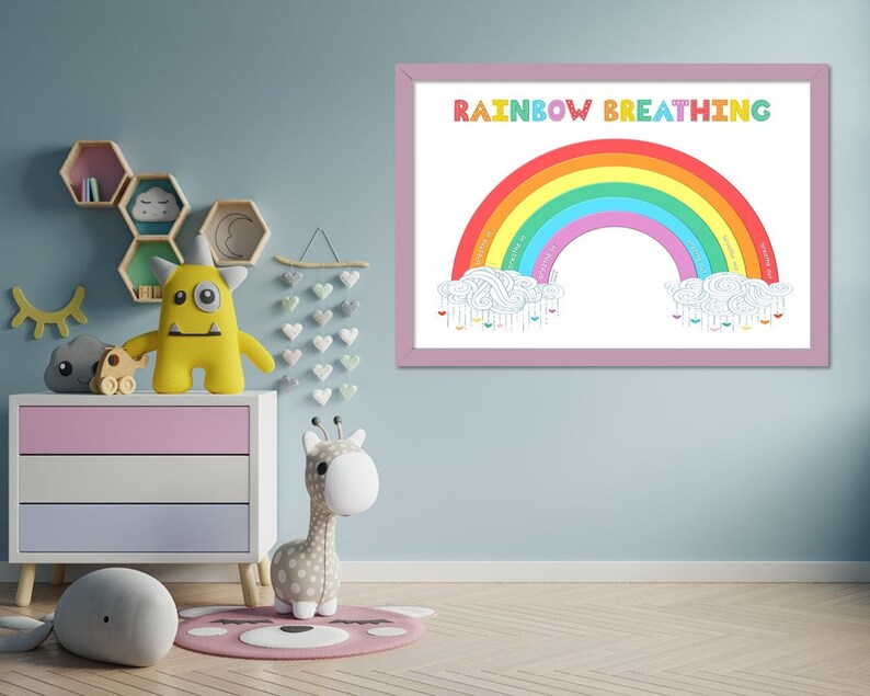 Pastel Rainbow Breathing Poster, Kids Mindfulness Breathing Exercise ...