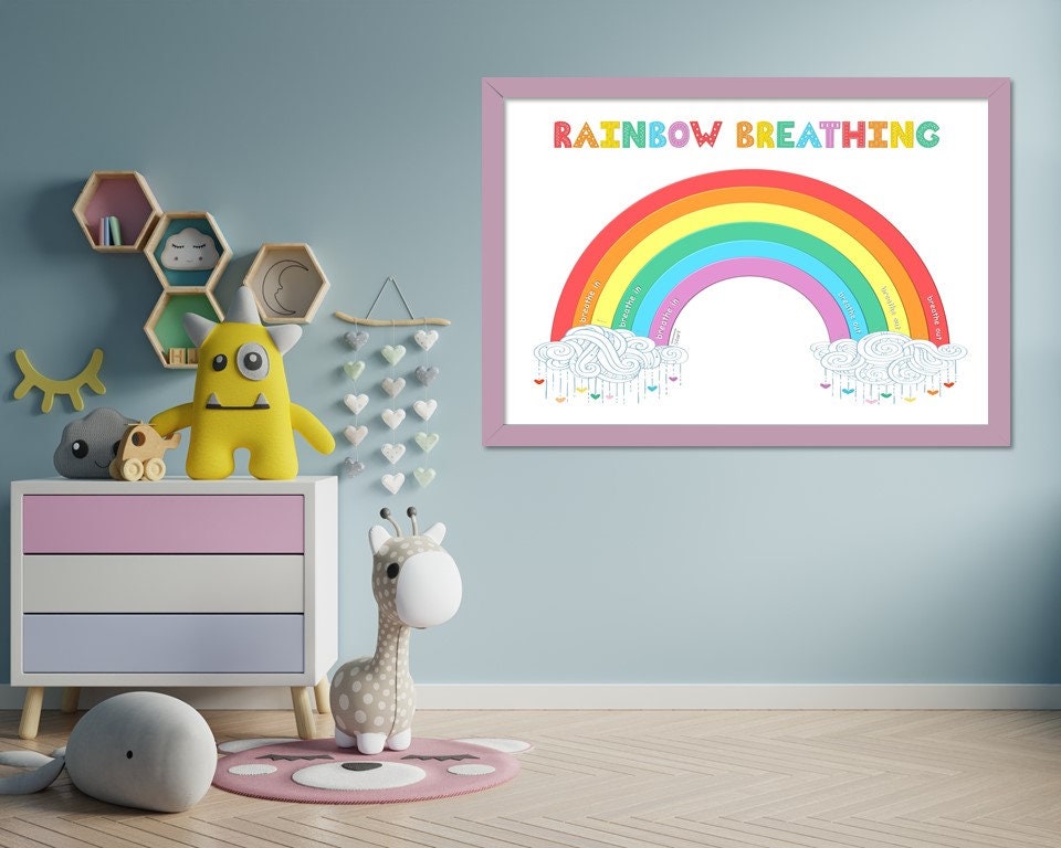 Pastel Rainbow Breathing Poster, Kids Mindfulness Breathing Exercise ...